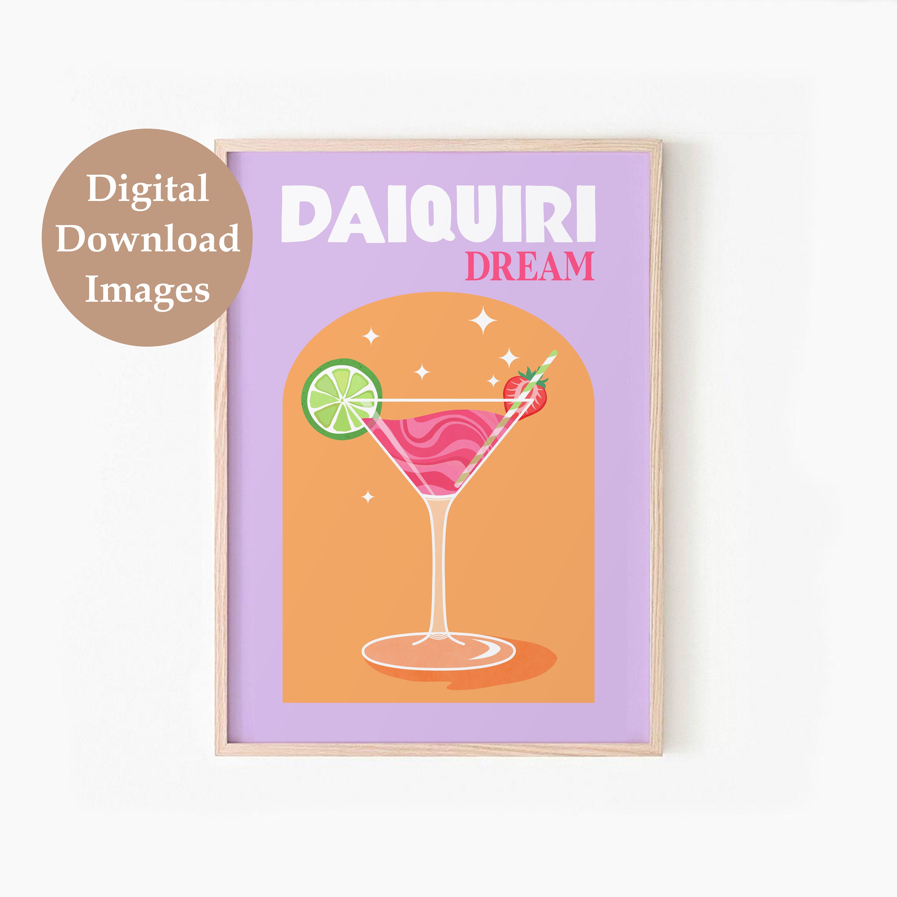 Retro Cocktail Print Strawberry Daiquiri Print DIGITAL - Etsy