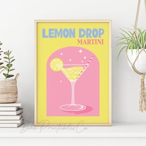 Lemon Drop Martini Print, Retro Cocktail Printable Wall Art, DIGITAL ...