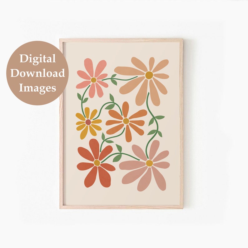 Boho Abstract Flowers Print Set of 3, DIGITAL DOWNLOAD, Floral Gallery ...