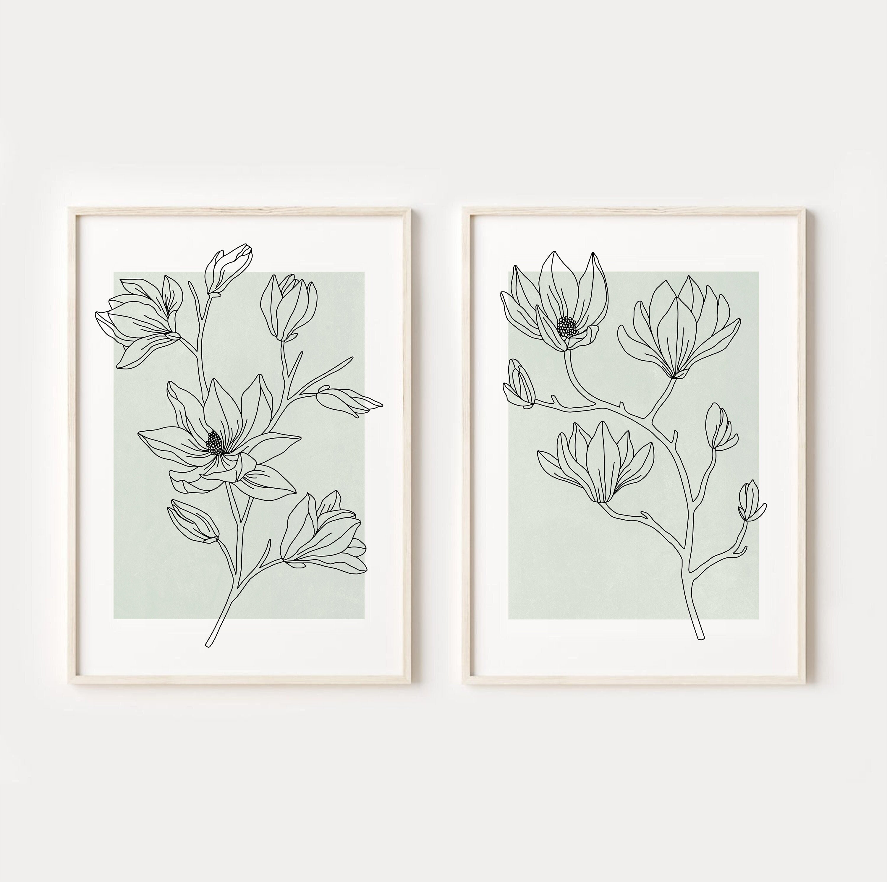 Sage Green Floral Print Set of 2, DIGITAL DOWNLOAD, Abstract Botanical ...