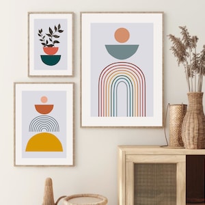 Mid Century Modern Art Prints Set of 3, Geometric Printable Wall Art ...