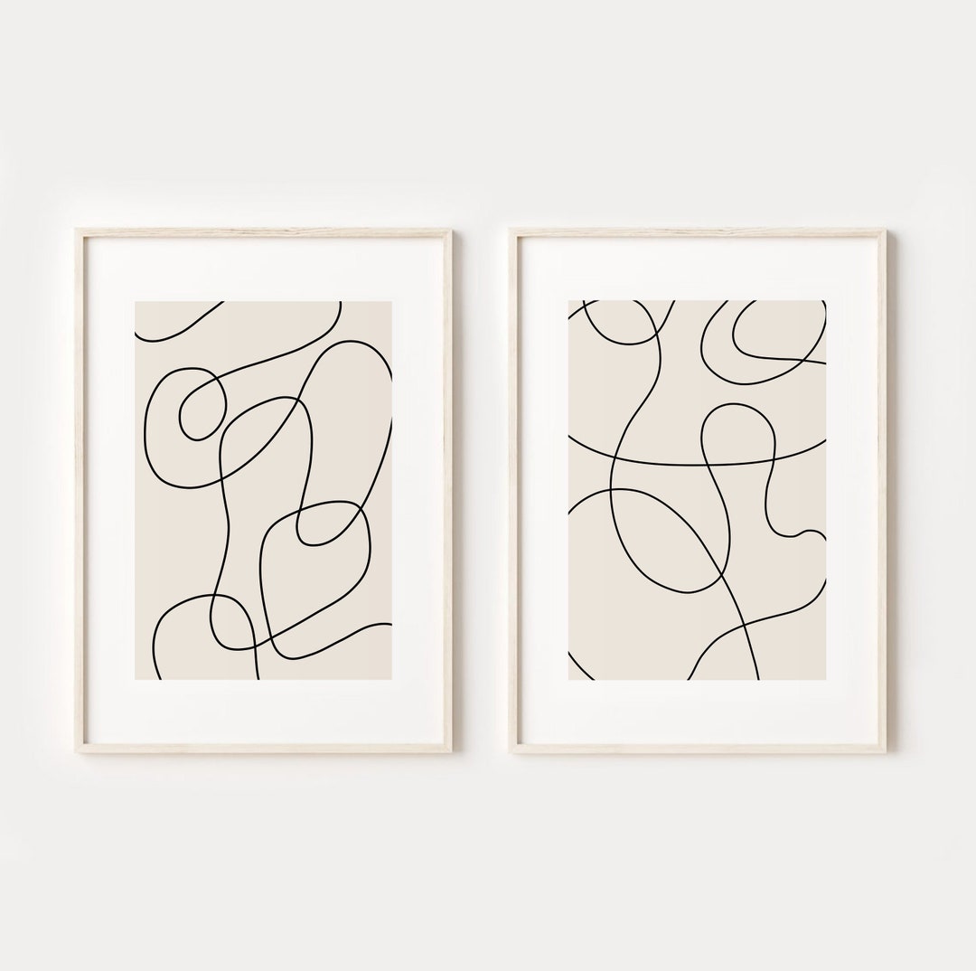 Abstract Scribble Line Art Print Set of 2, Minimal Line Drawing ...