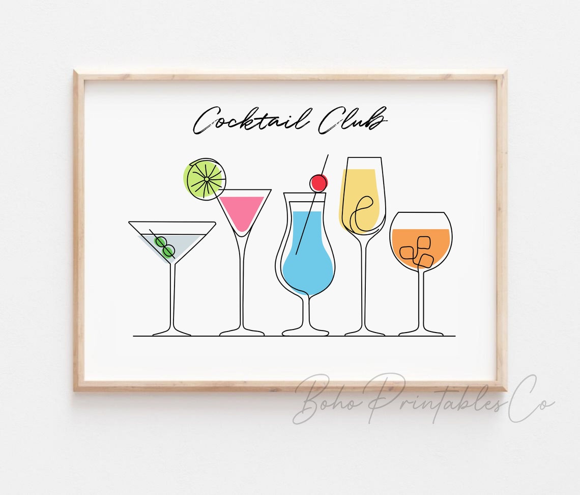 Retro Cocktail Club Print, Bar Cart Decor, Bar Printable Wall Art ...