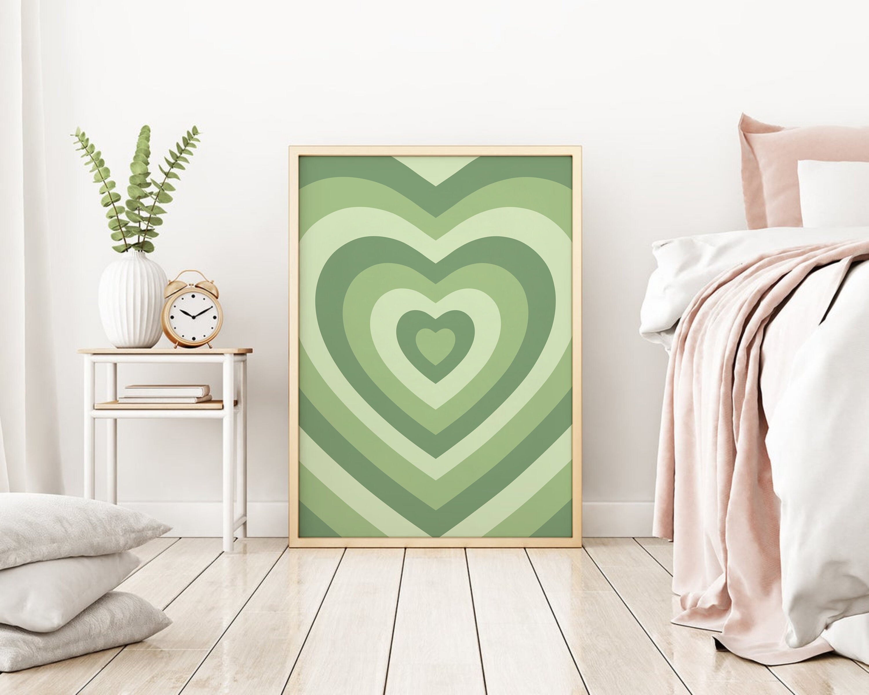 Sage Green Retro Heart Print DIGITAL DOWNLOAD Psychedelic - Etsy