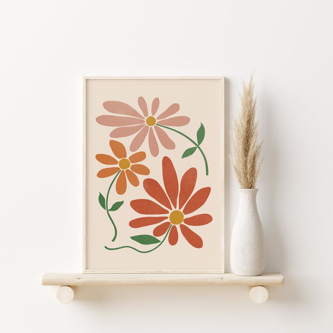 Boho Flowers Print, Abstract Floral Printable Wall Art, DIGITAL ...