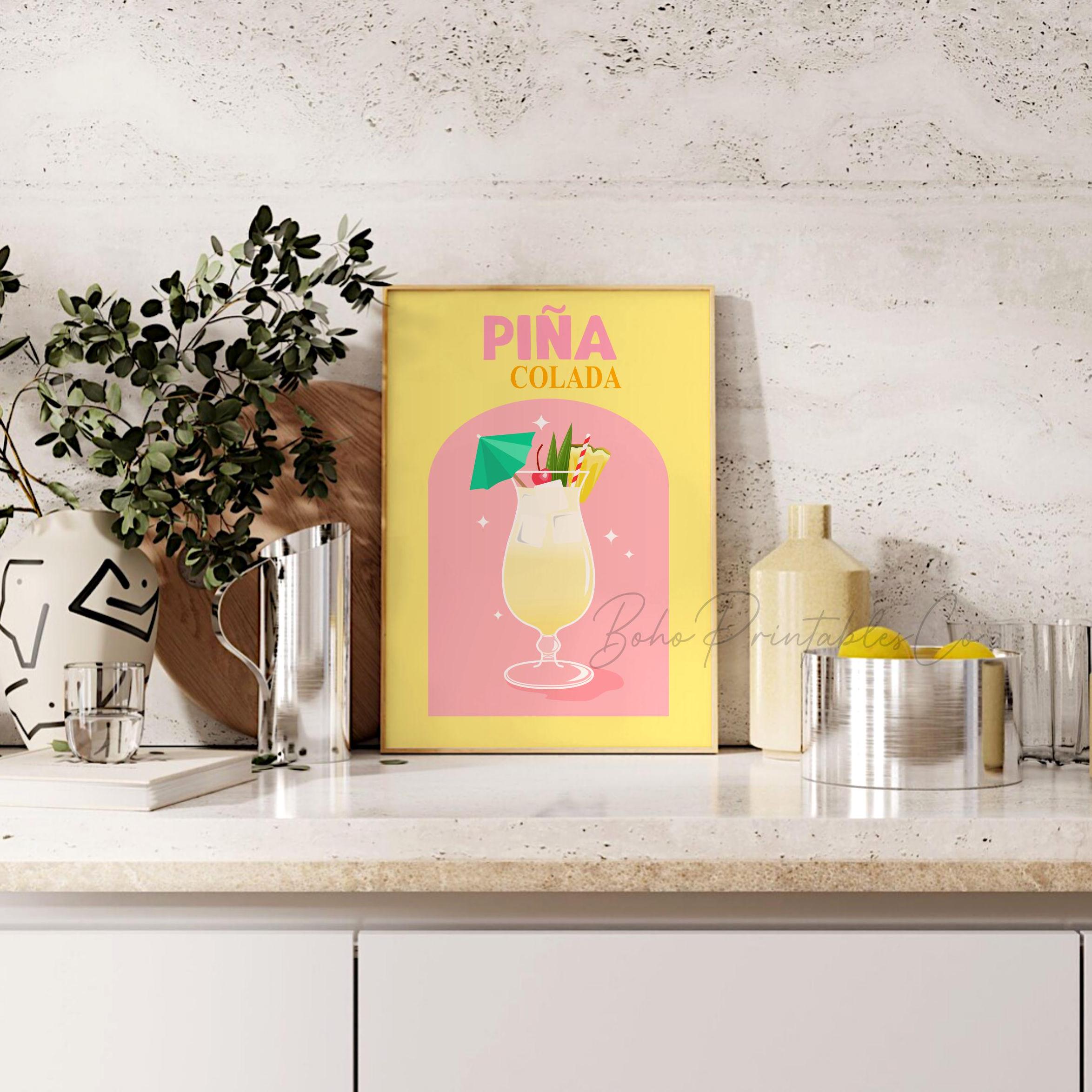 Pina Colada Print, Retro Cocktail Printable Wall Art, DIGITAL DOWNLOAD ...