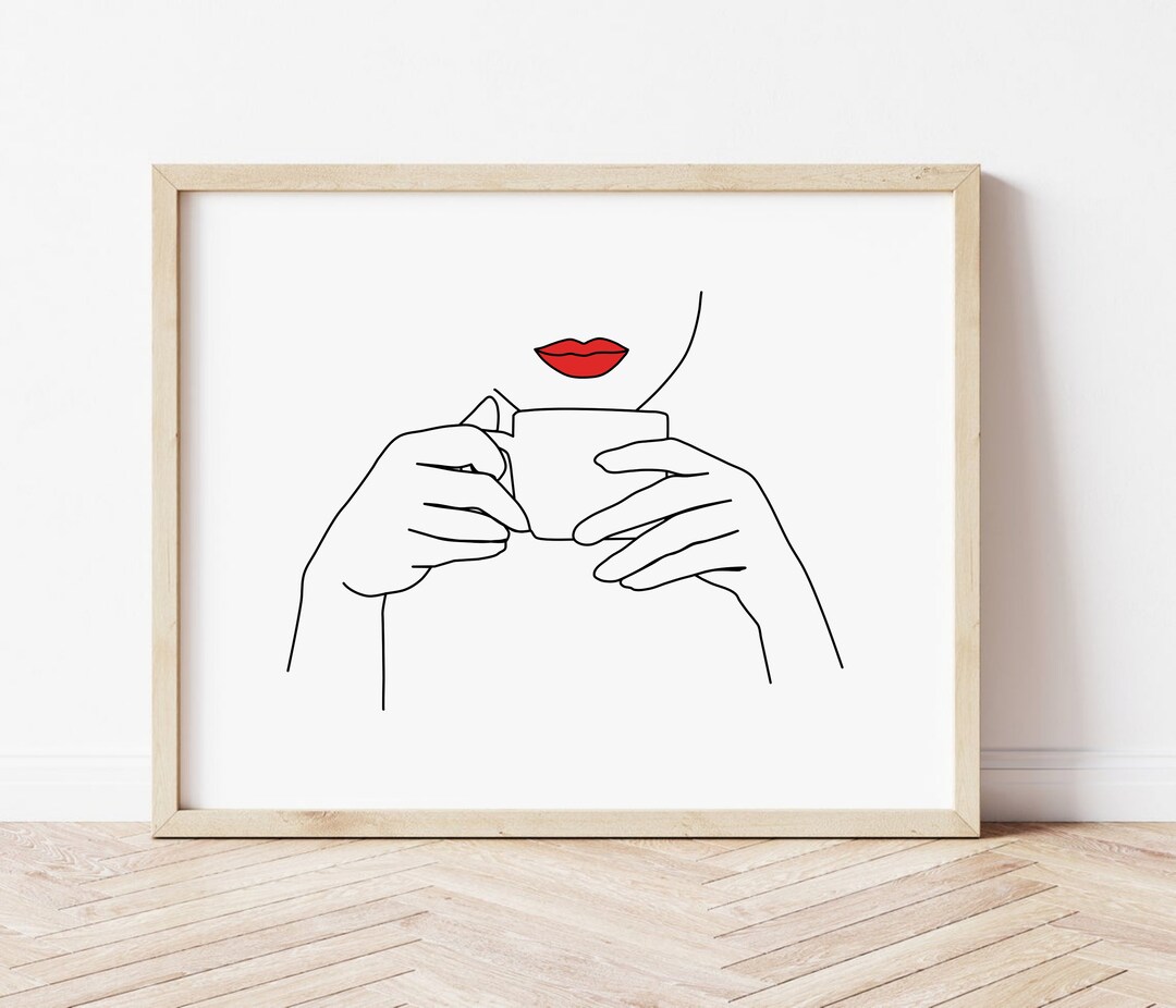 Coffee Line Art Print, Coffee Cup PRINTABLE Wall Art, Coffee One Line ...