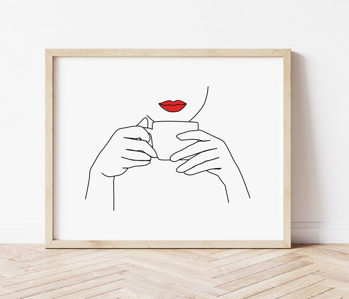 Coffee Line Art Print, Coffee Cup PRINTABLE Wall Art, Coffee One Line ...