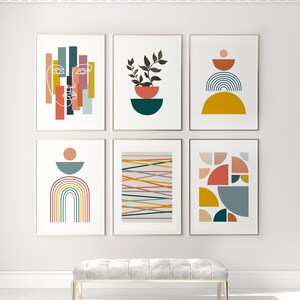 Mid Century Modern Art Print Set of 6, Abstract Shapes Gallery Wall Set ...