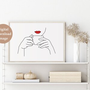 Coffee Line Art Print, Coffee Cup PRINTABLE Wall Art, Coffee One Line ...