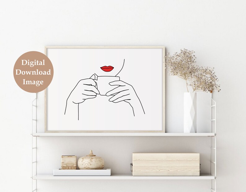 Coffee Line Art Print, Coffee Cup PRINTABLE Wall Art, Coffee One Line ...