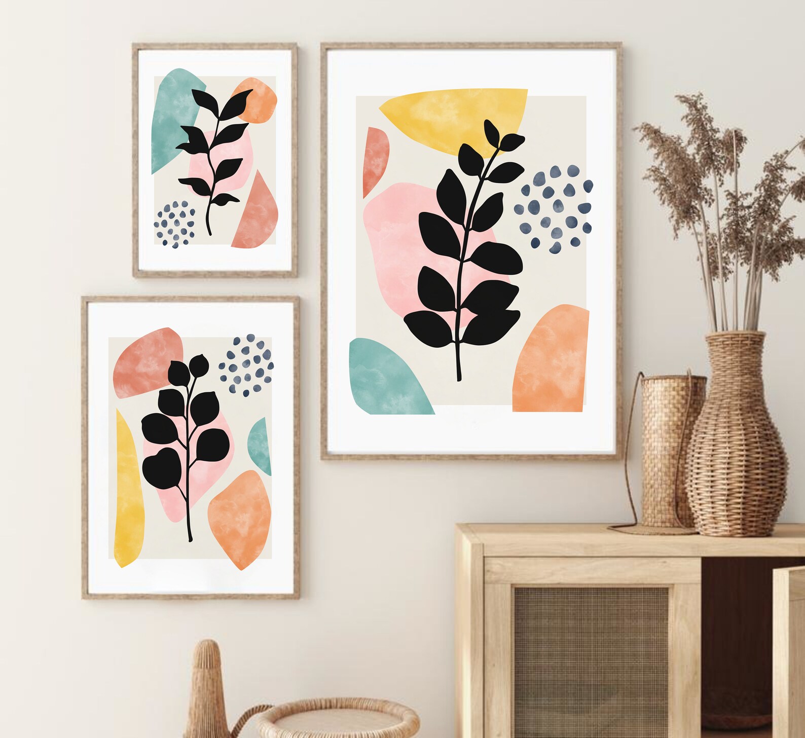Abstract Botanical Prints Set of 3 Printable Wall Art - Etsy UK