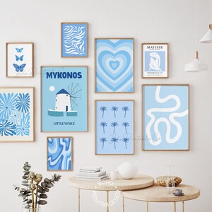 Blue Preppy Print Set of 9, Sky Blue Gallery Wall Set, DIGITAL DOWNLOAD ...