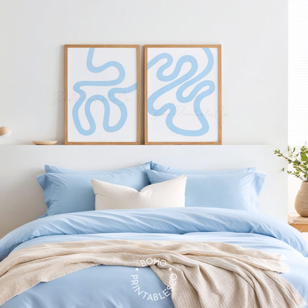 Light Blue Abstract Print Set of 2 DIGITAL DOWNLOAD, Minimal Line Art ...