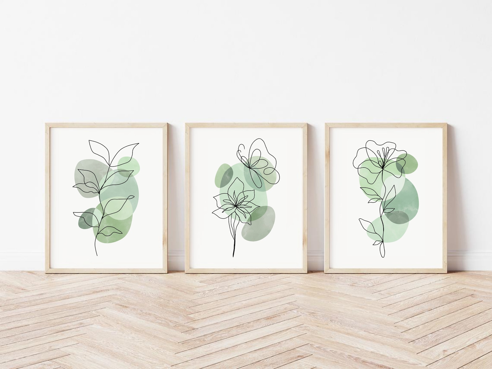 Sage Green Printable Wall Art, Abstract Botanical Prints Set of 3 ...