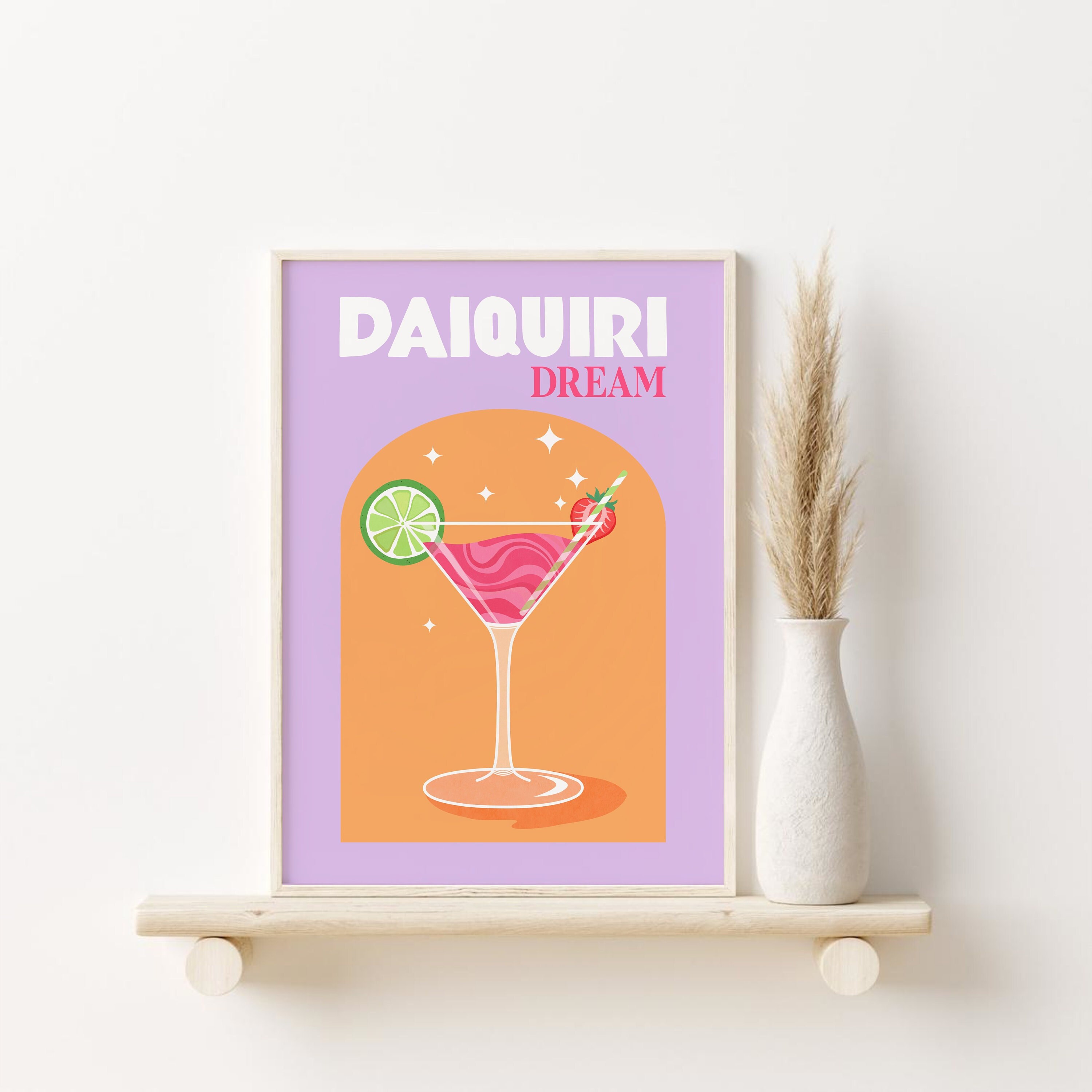 Retro Cocktail Print Strawberry Daiquiri Print DIGITAL - Etsy