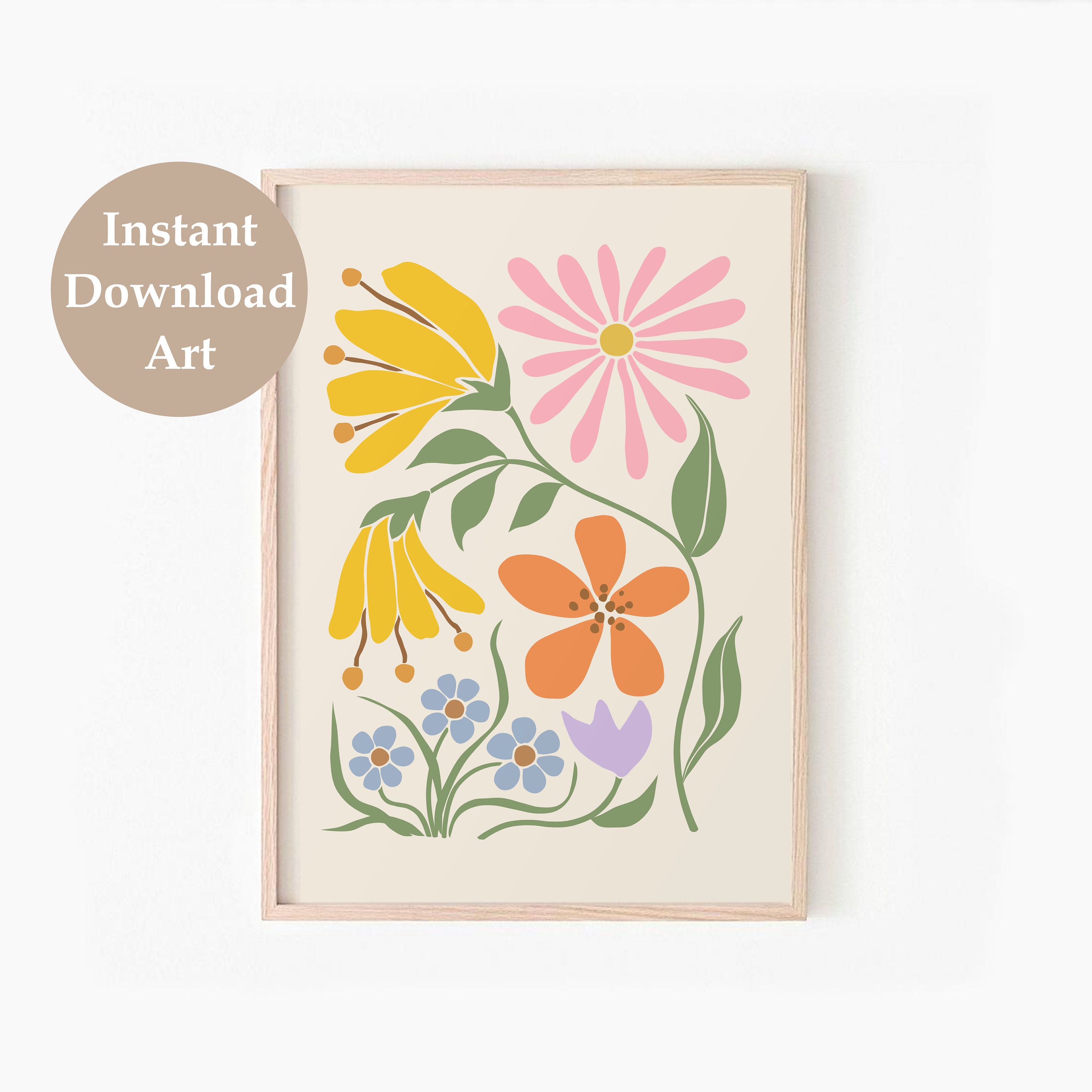 Boho Abstract Flowers Print Set of 3, Colorful Botanical Gallery Wall ...