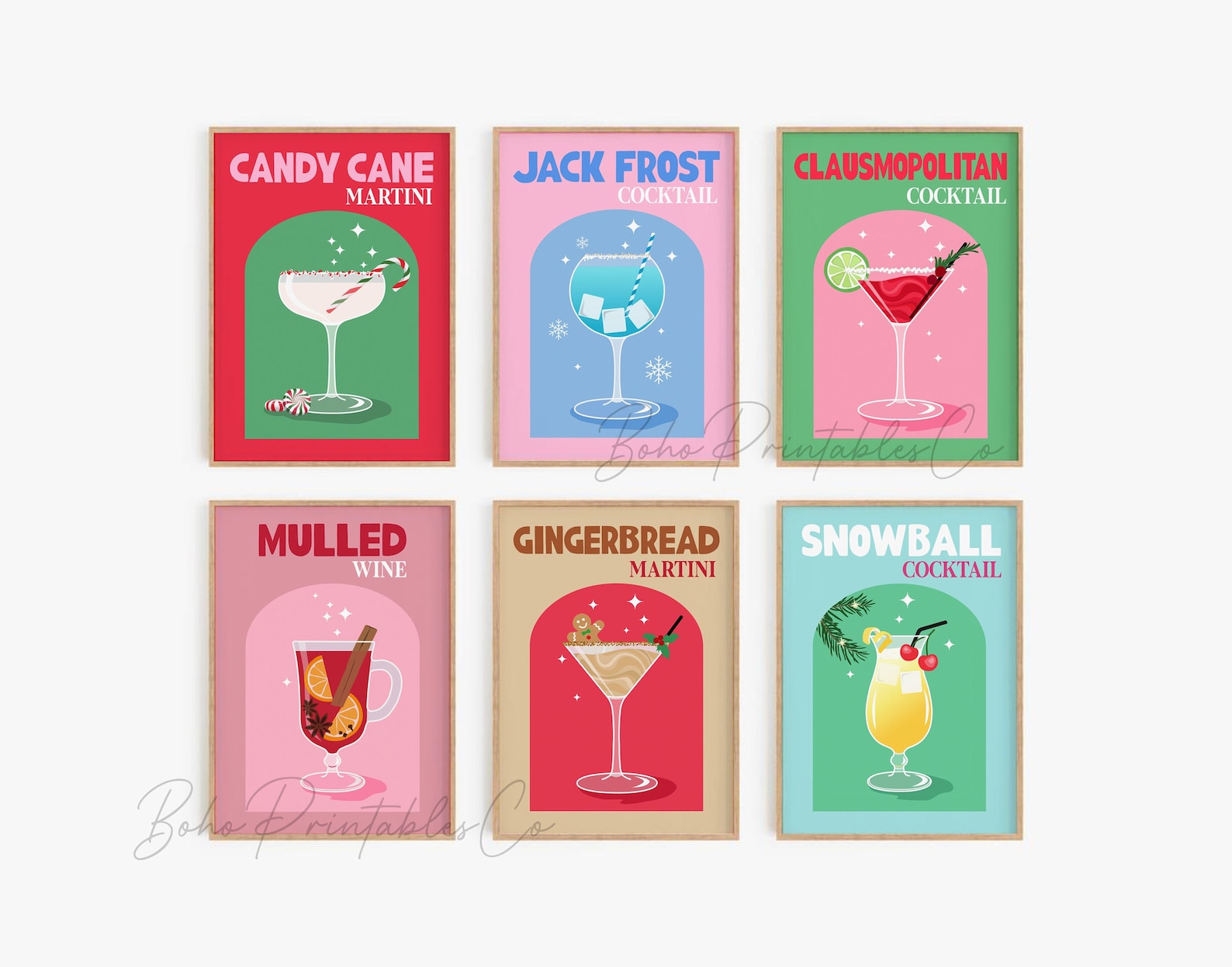 Christmas Cocktail Printable Wall Art, Print Set of 6, DIGITAL DOWNLOAD ...