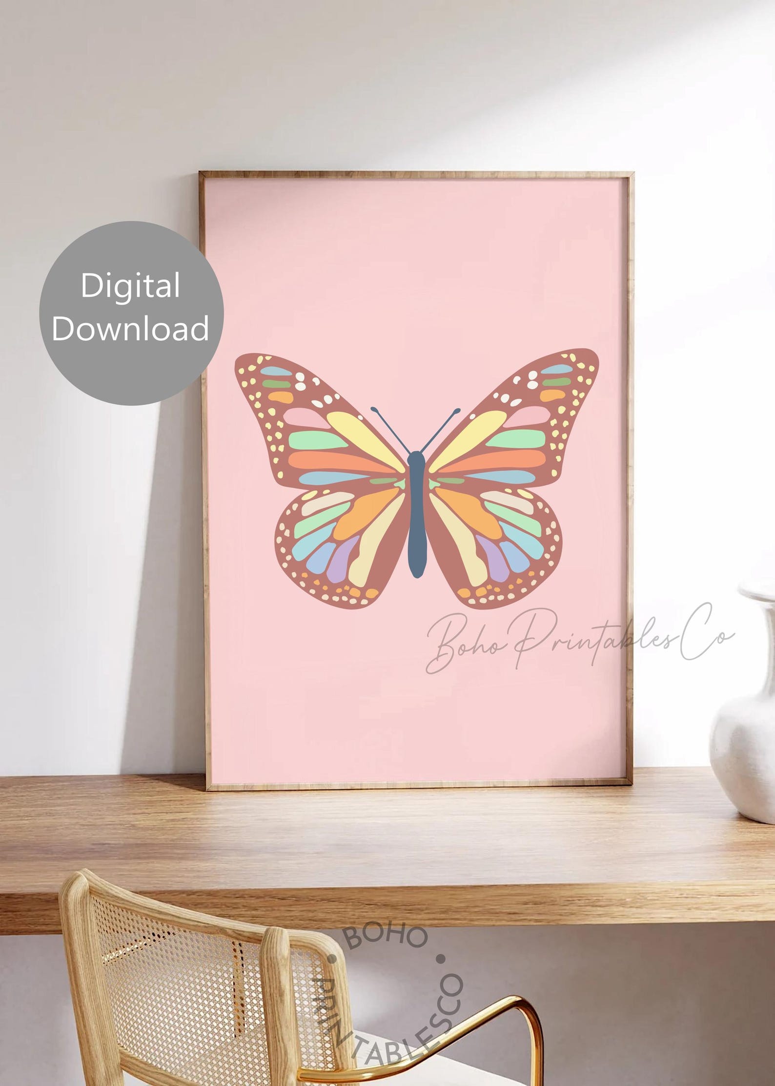 Pink Butterfly Print, Boho Butterfly Printable Wall Art, DIGITAL ...