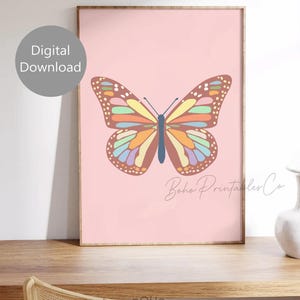 Pink Butterfly Print, Boho Butterfly Printable Wall Art, DIGITAL ...