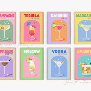 Cocktail Print Set of 8, Colorful Cocktail Printable Wall Art, DIGITAL ...