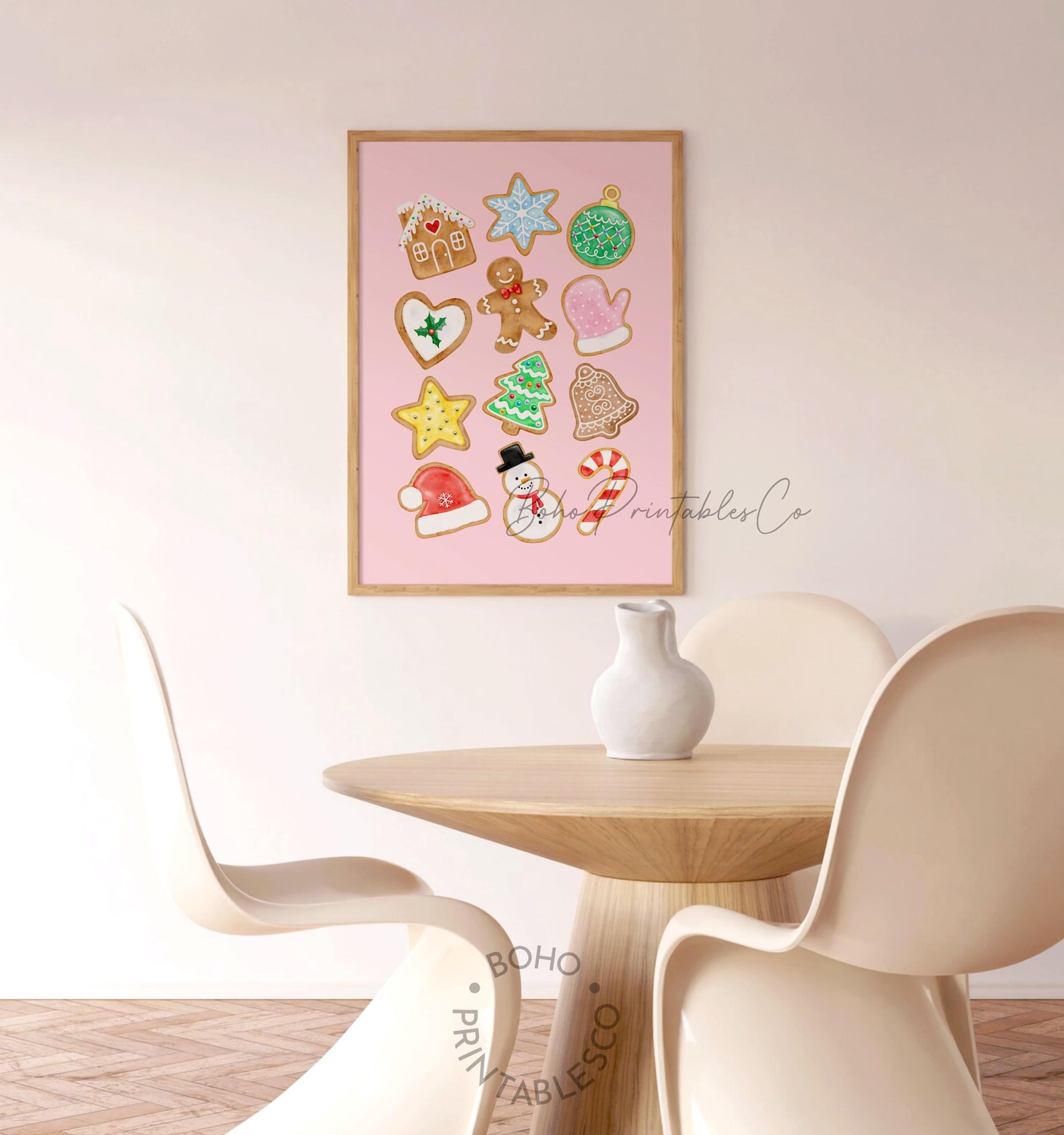 Gingerbread Cookies Print, Pink Christmas Printable Wall Art, DIGITAL ...