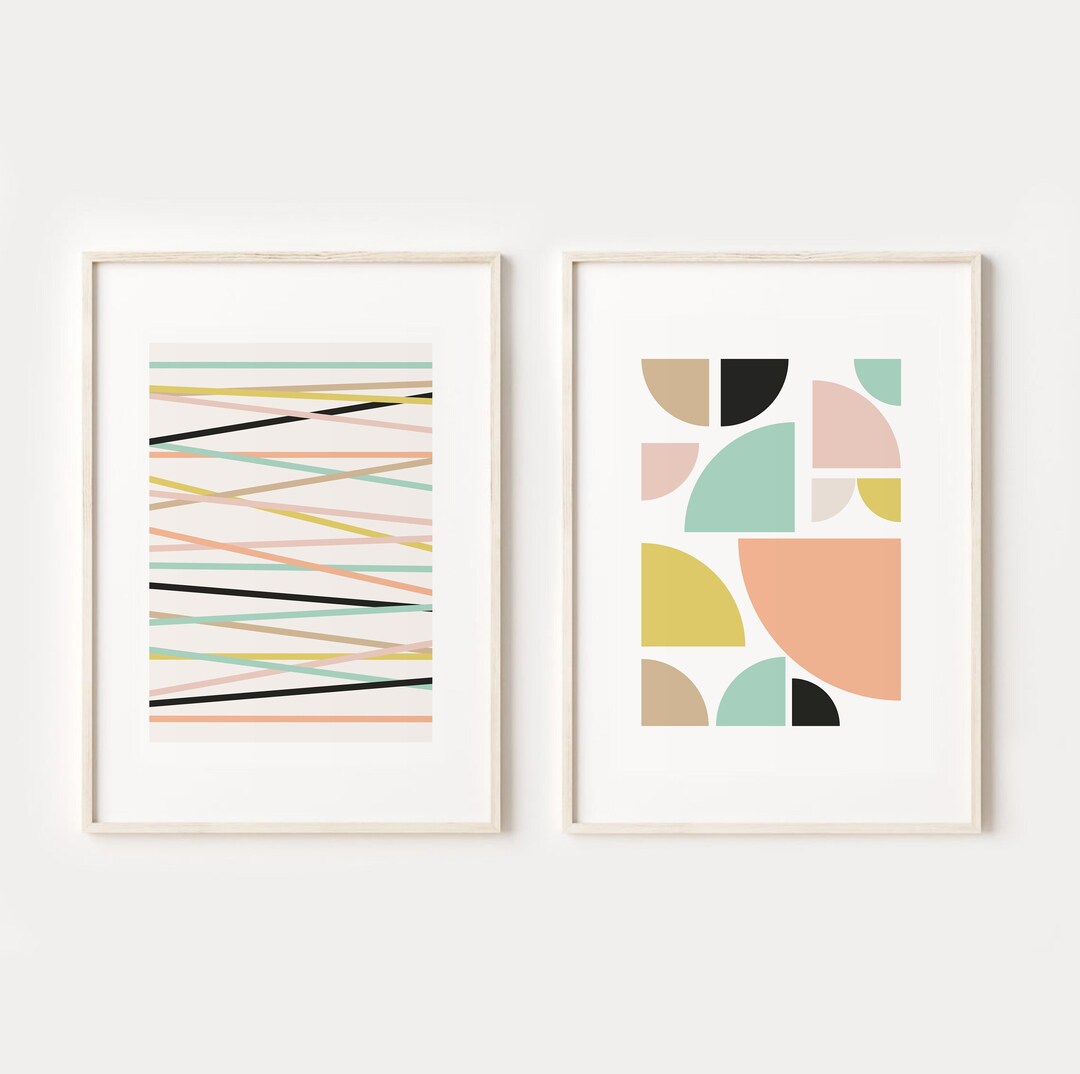 Custom Color Geometric Abstract Prints Set of 2, DIGITAL DOWNLOAD, Mid ...