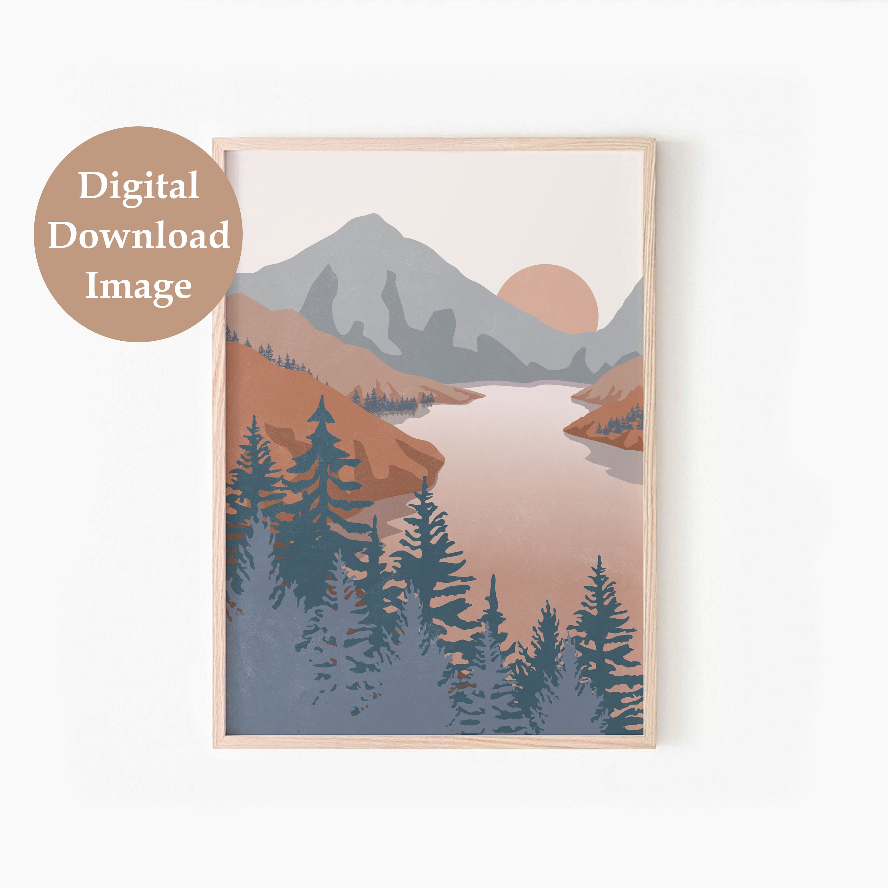 Boho Landscape Print Abstract Mountains Lake Printable Wall | Etsy