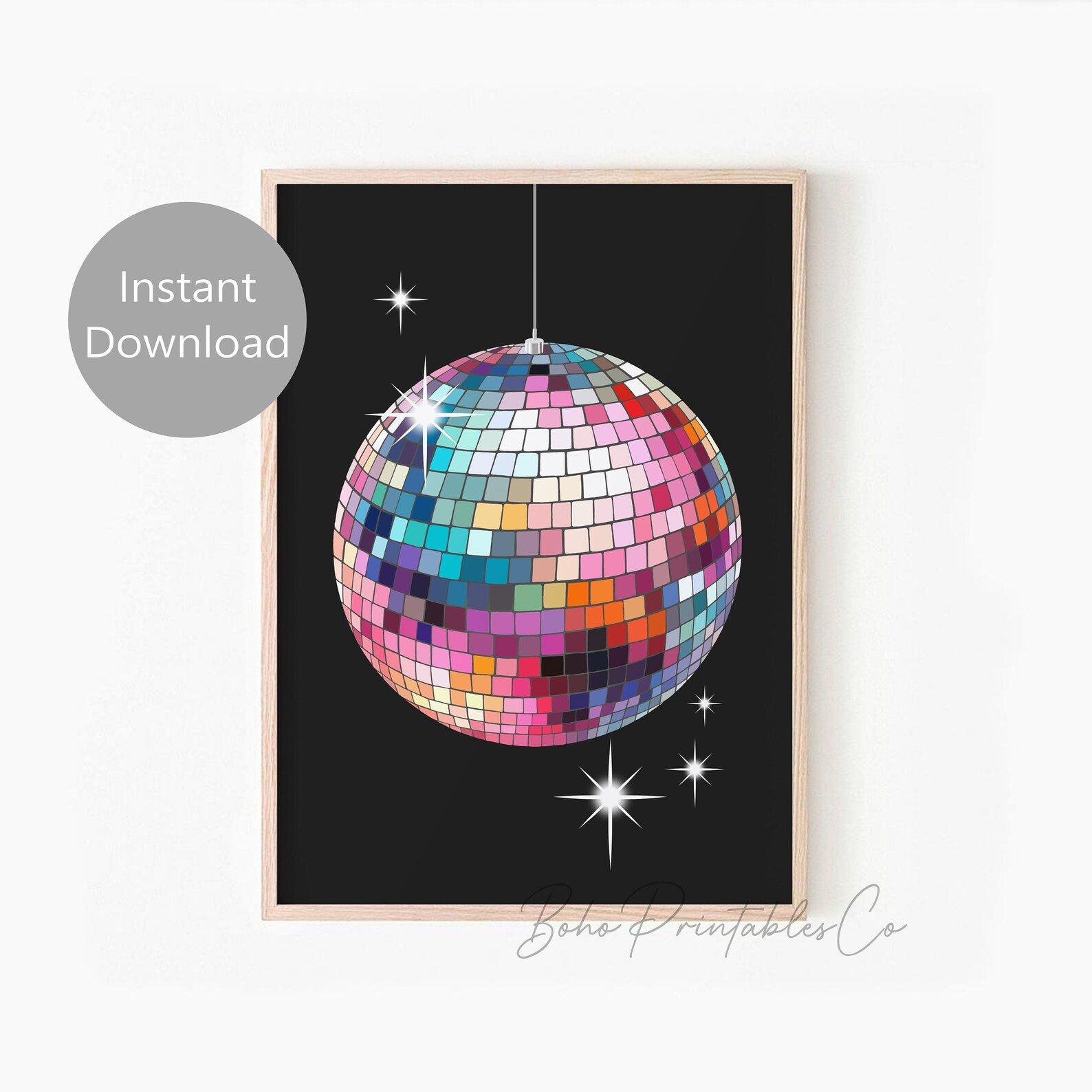 Disco Ball Print, Colorful Disco Ball Poster, DIGITAL DOWNLOAD, Retro ...