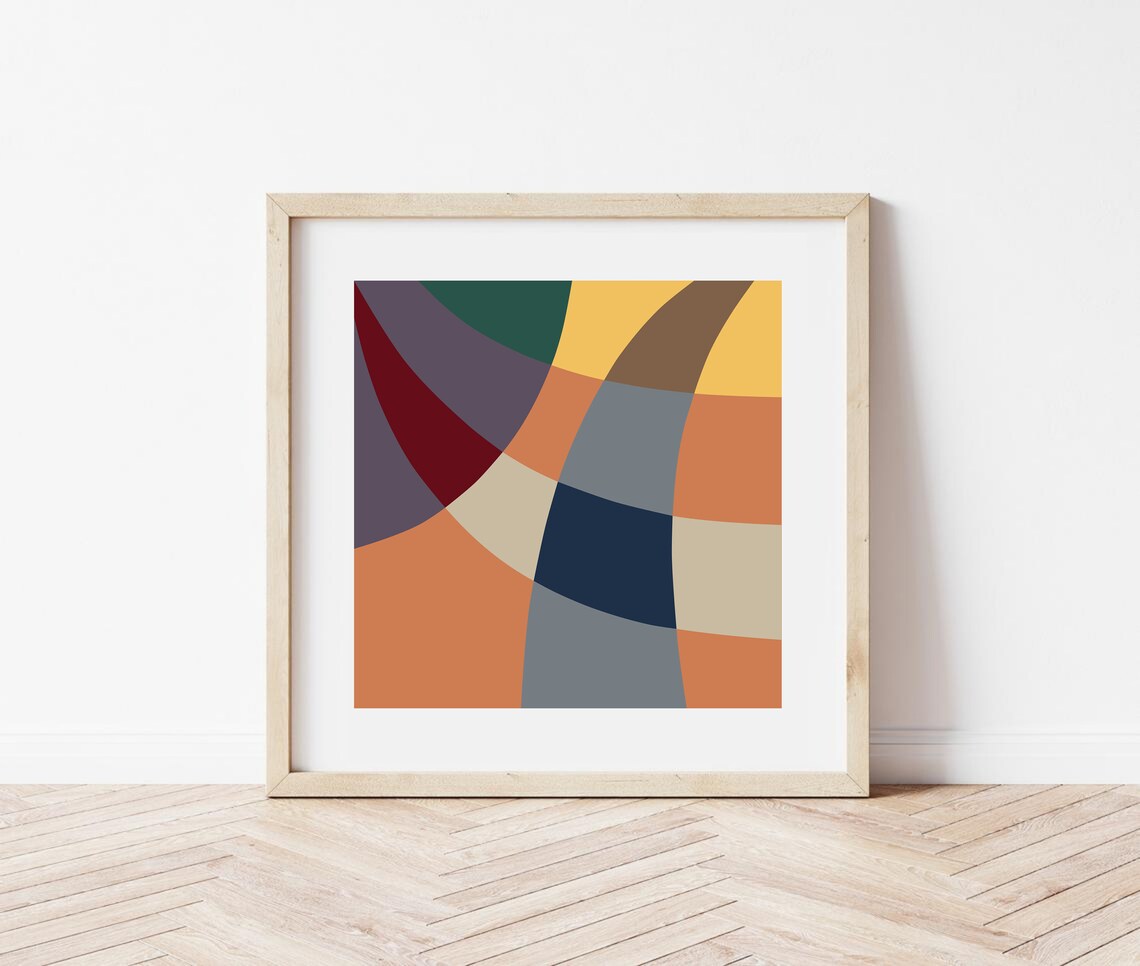 Square Abstract Art Prints, Set of 3, Printable Geometric Wall Art, Mid ...