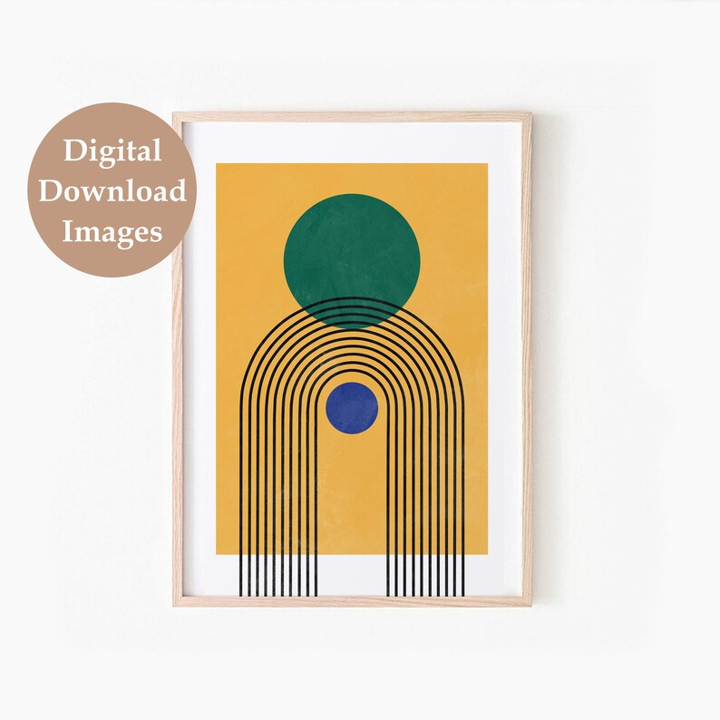 Mid Century Modern Art Print Set of 6 Mustard Green Navy | Etsy