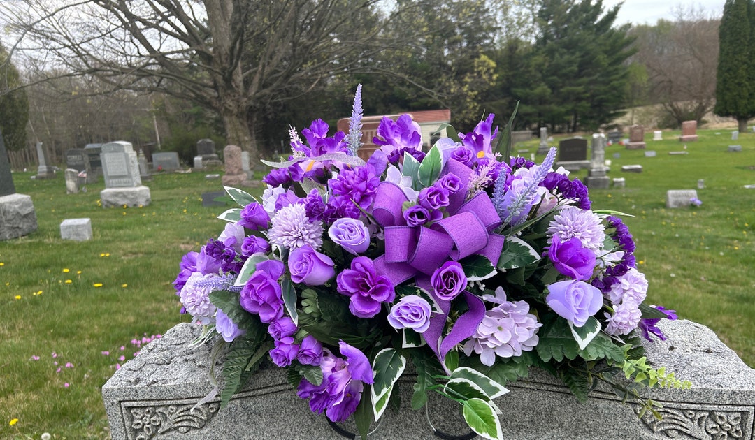 Summer Purple Headstone Flowers, Lavender Grave Topper,grave Decoration ...