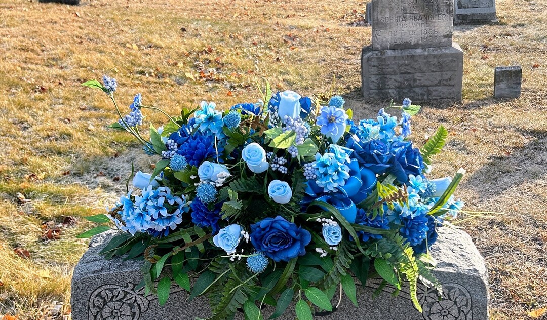 Blue Headstone Saddle,cemetery Flower,grave Saddle,spring Sympathy ...