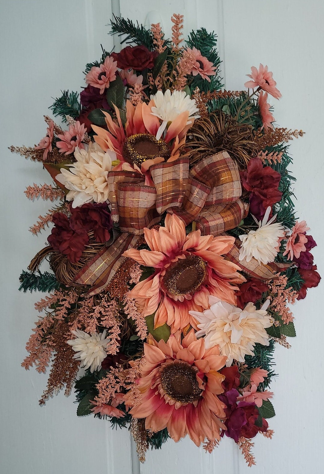Rustic Fall Swag With Sunflowers,pumpkins and Rusty Peach Tones Autumn ...