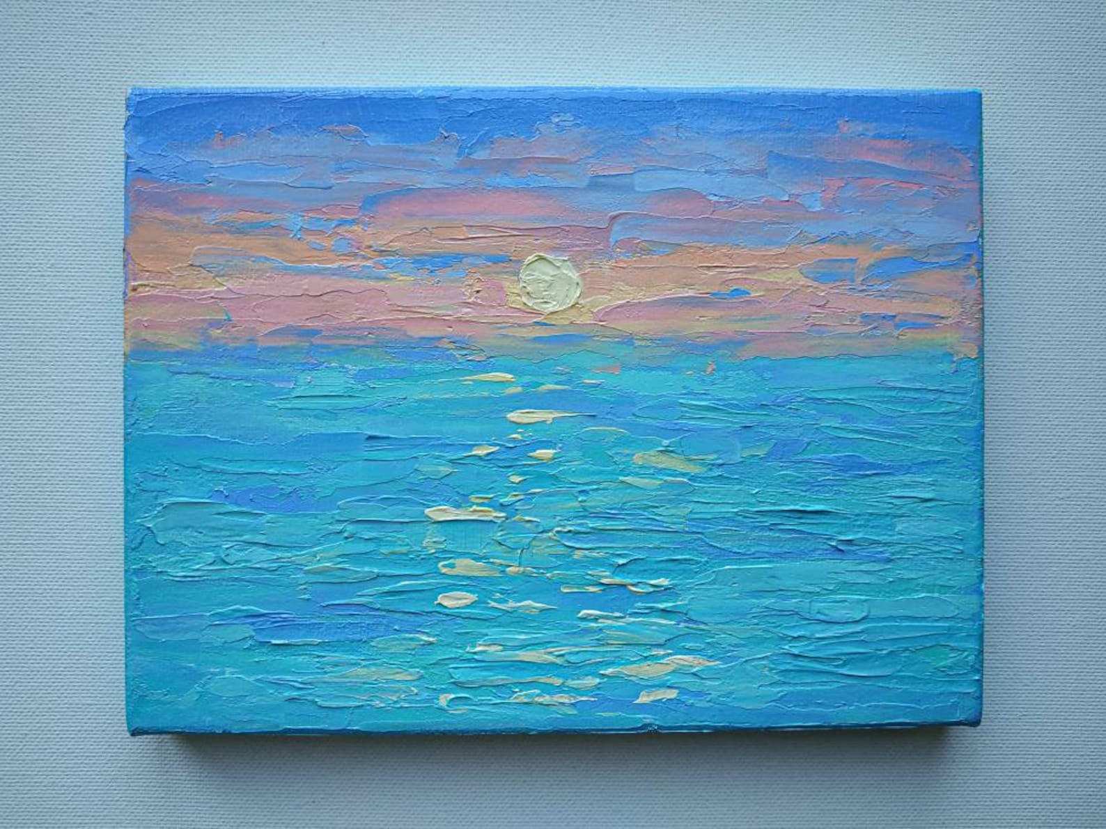 Sunrise Abstract Oil Painting Original on Canvas Turquoise | Etsy