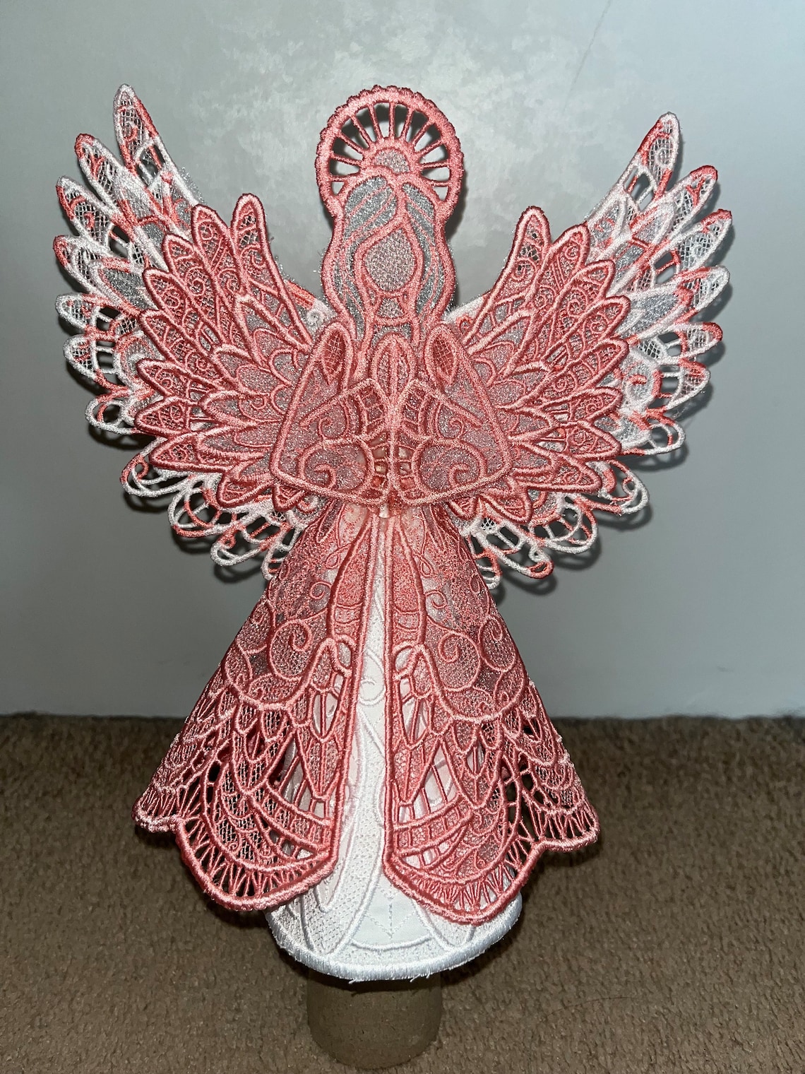 Pink Freestanding Lace Angel With Variegated, Pink and White Wings FSL ...