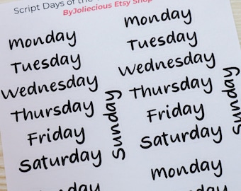 Days of the Week Script Stickers for Planners - Etsy