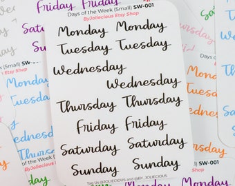 Script Days of the Week Planner Stickers Handwritten Weekday | Etsy