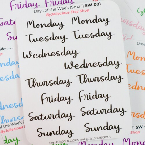 Small Script Days of the Week Planner Stickers Handwritten - Etsy