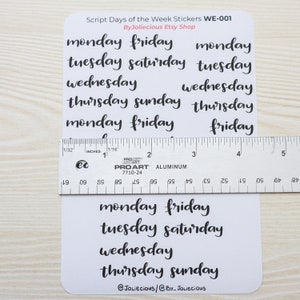 Script Days of the Week Planner Stickers, Handwritten Weekday Stickers ...