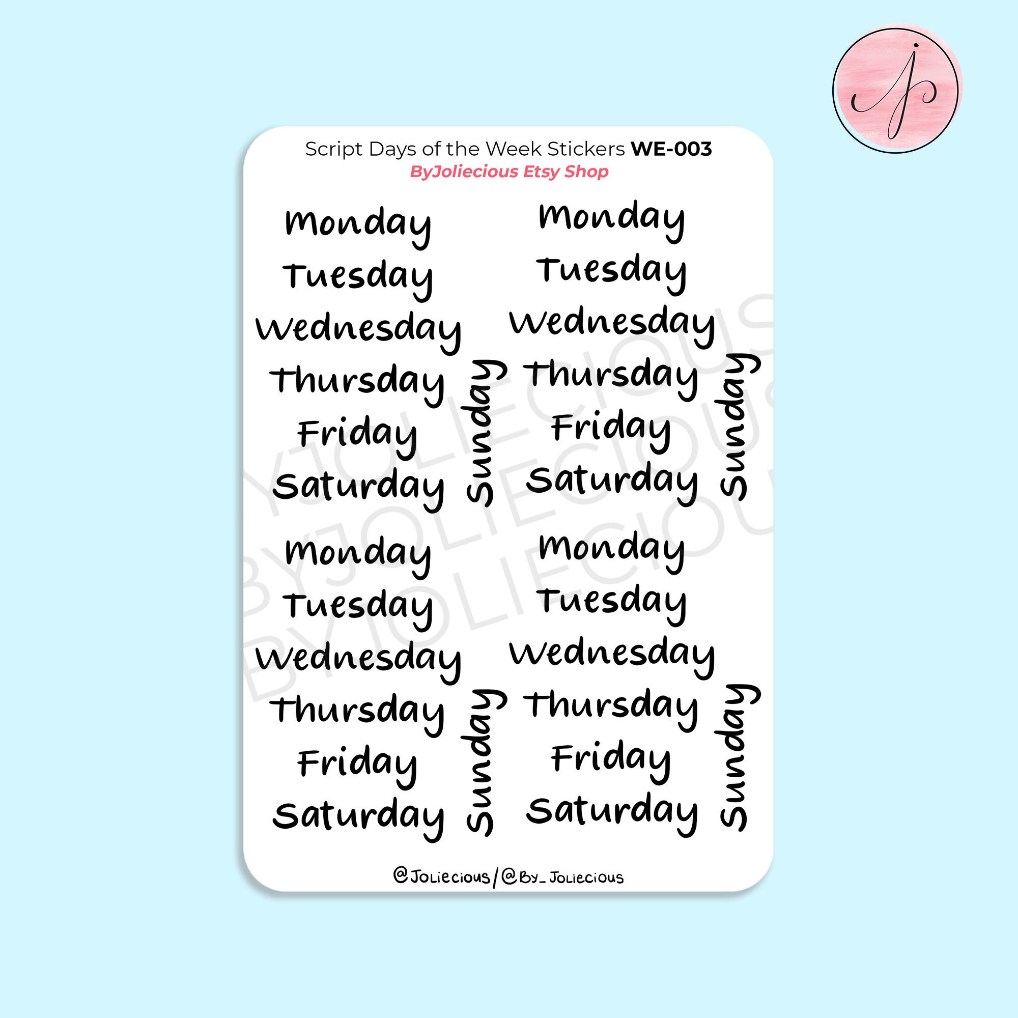 Script Days of the Week Planner Stickers Handwritten Weekday - Etsy