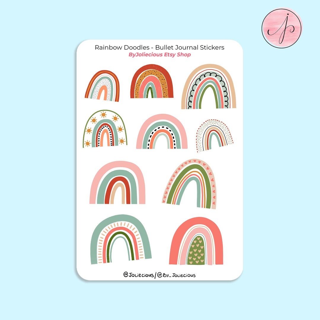 Rainbow Sticker Sheet, Cute Abstract Rainbow Bullet Journal Sticker ...