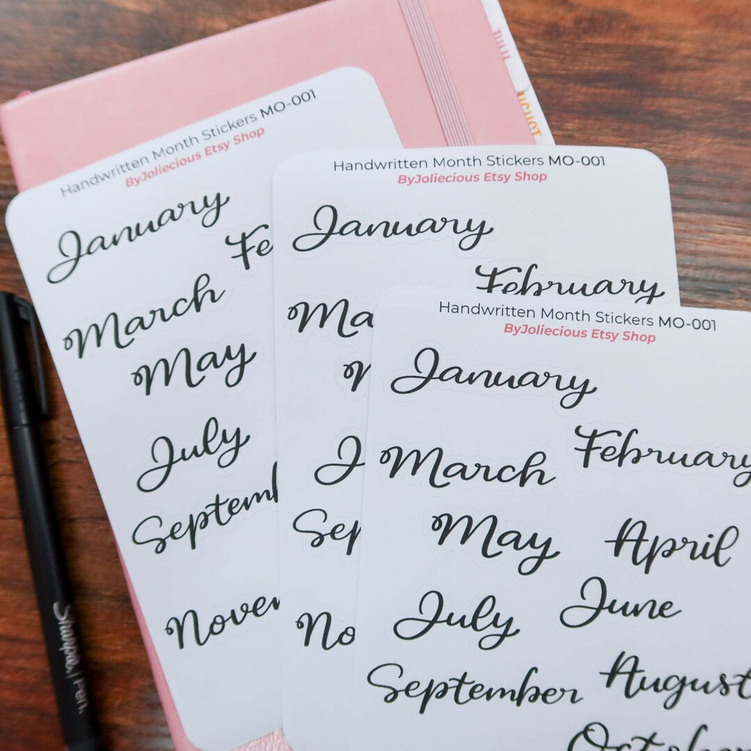 Script Month Stickers (style 1), Month Header Planner Stickers, Month ...