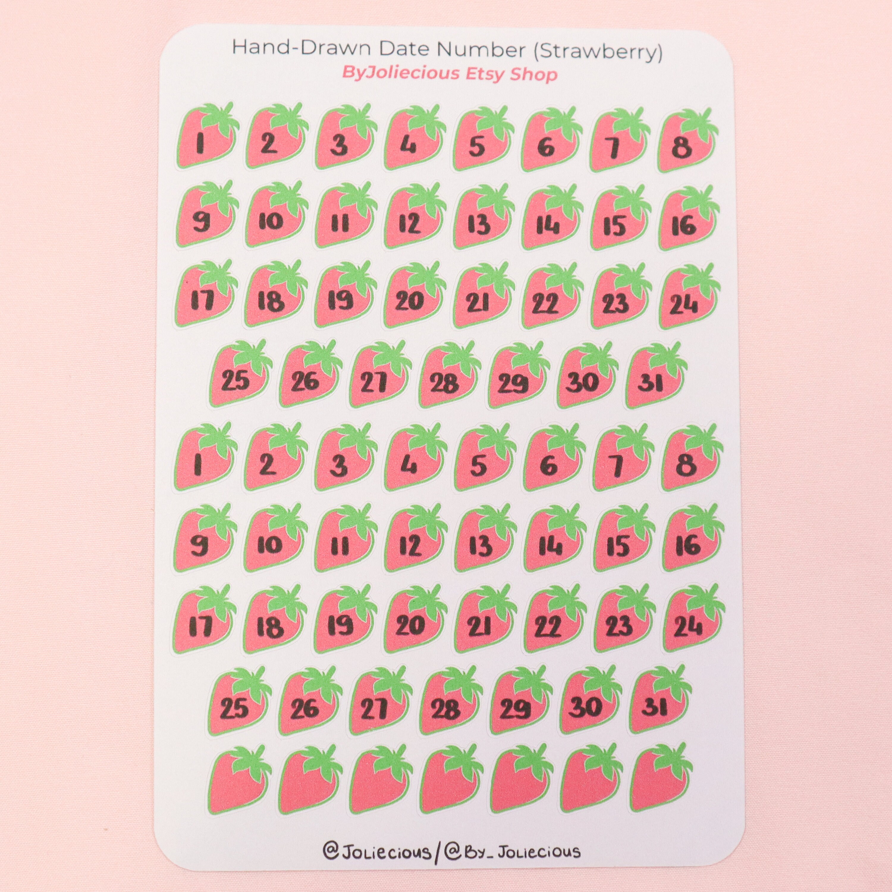 Cute Strawberry Date Number Stickers for Planner Number - Etsy