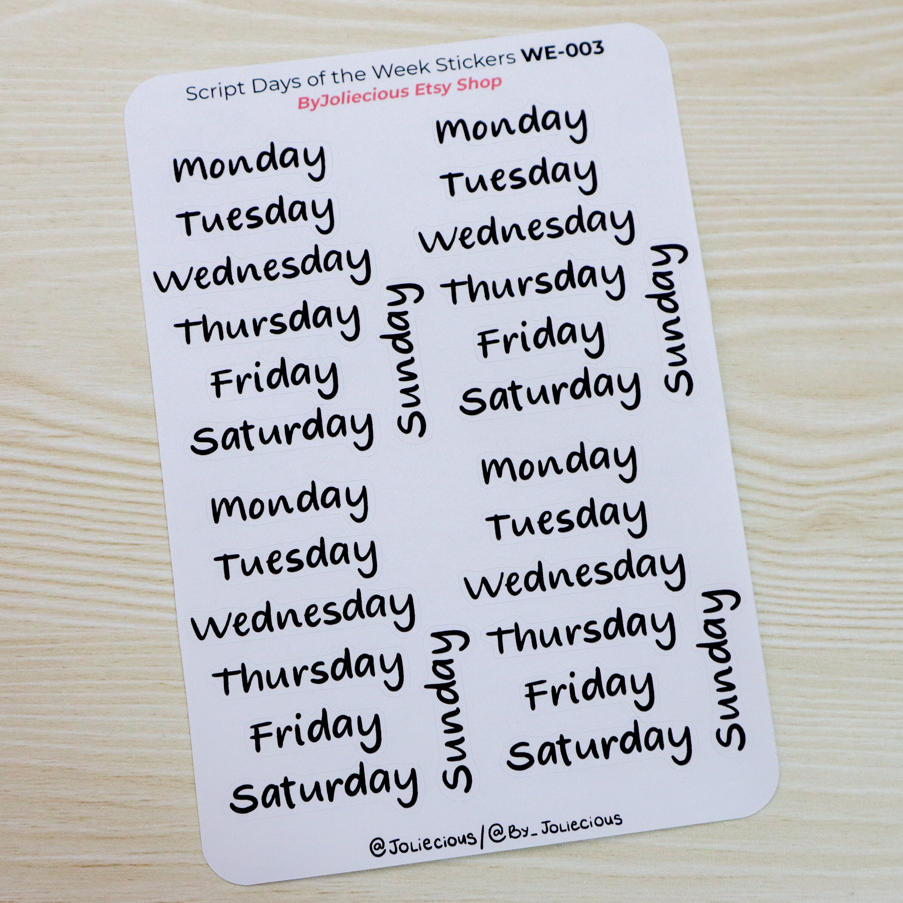 Script Days of the Week Planner Stickers Handwritten Weekday - Etsy