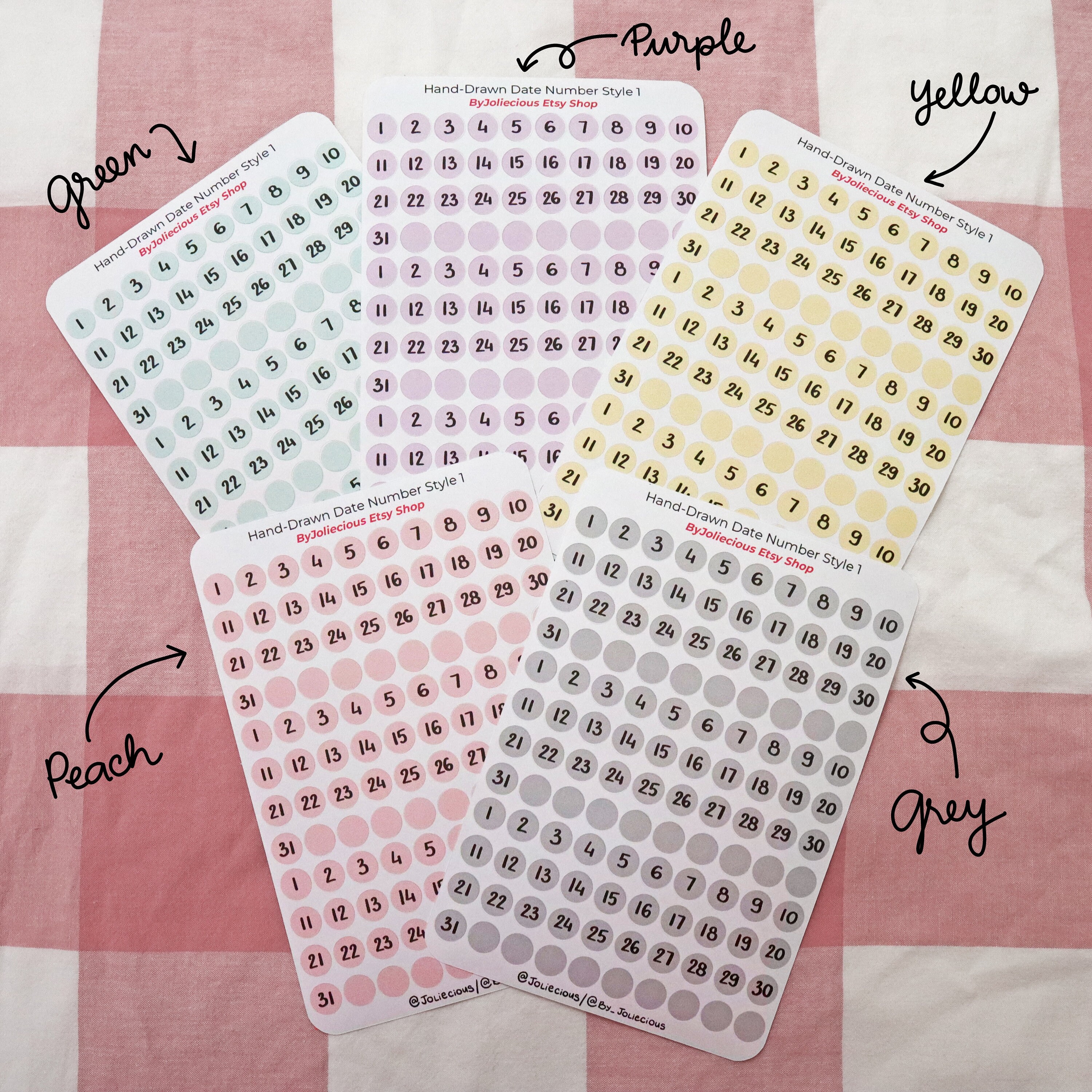 Round Pastel Date Number Stickers for Planner Circle Date Dot | Etsy