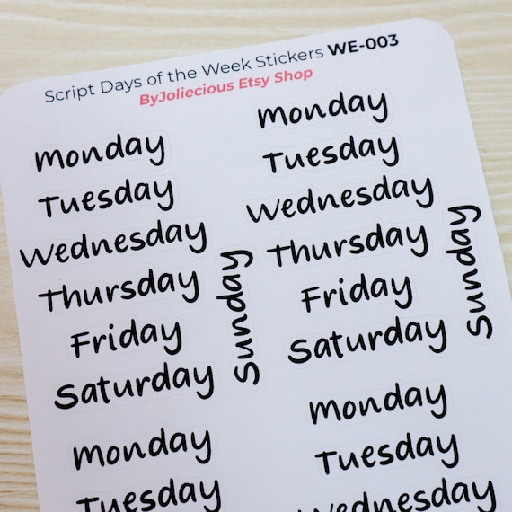 Script Days of the Week Planner Stickers Handwritten Weekday | Etsy