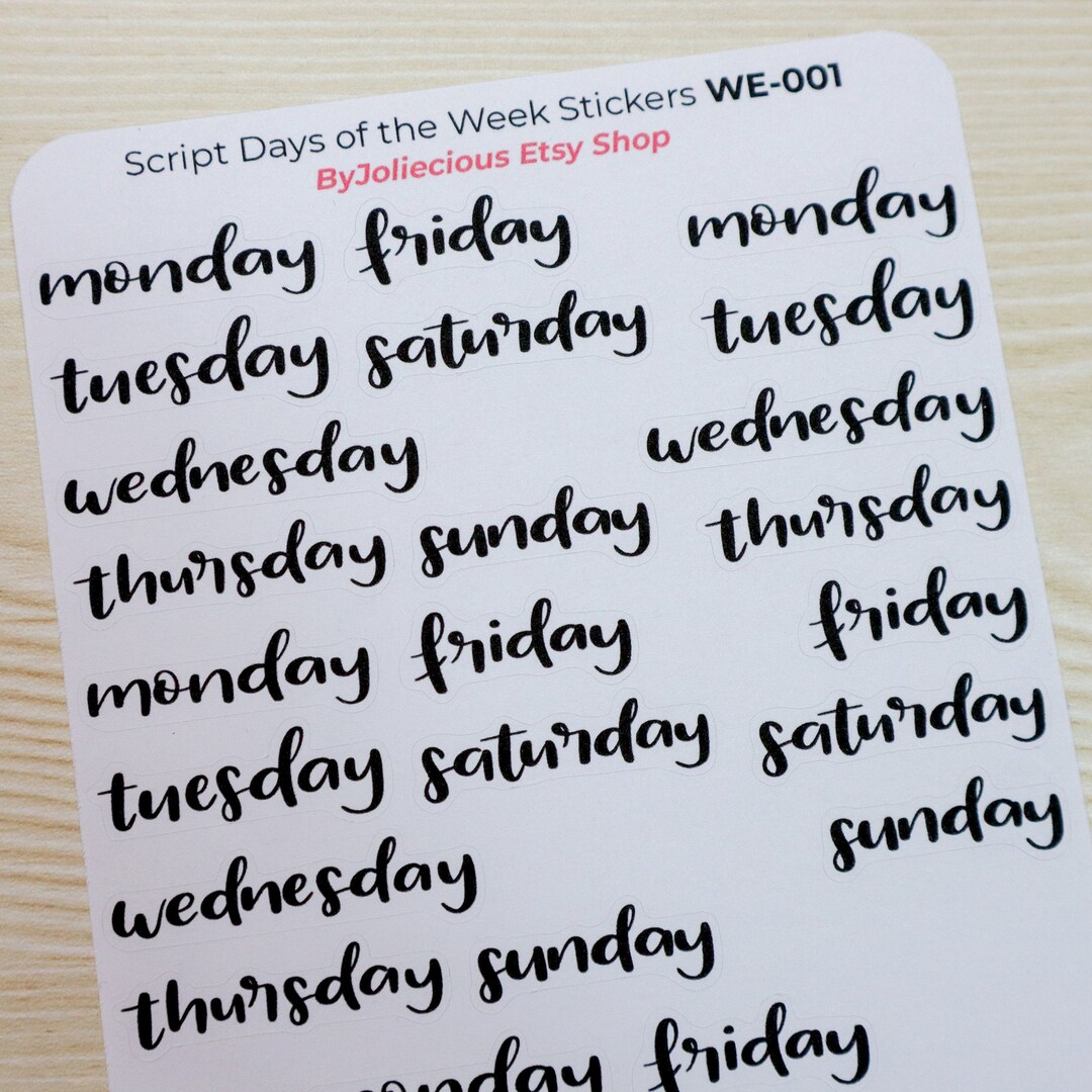 Script Days of the Week Planner Stickers, Handwritten Weekday Stickers ...