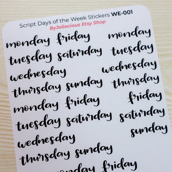 Script Days of the Week Planner Stickers Handwritten Weekday - Etsy