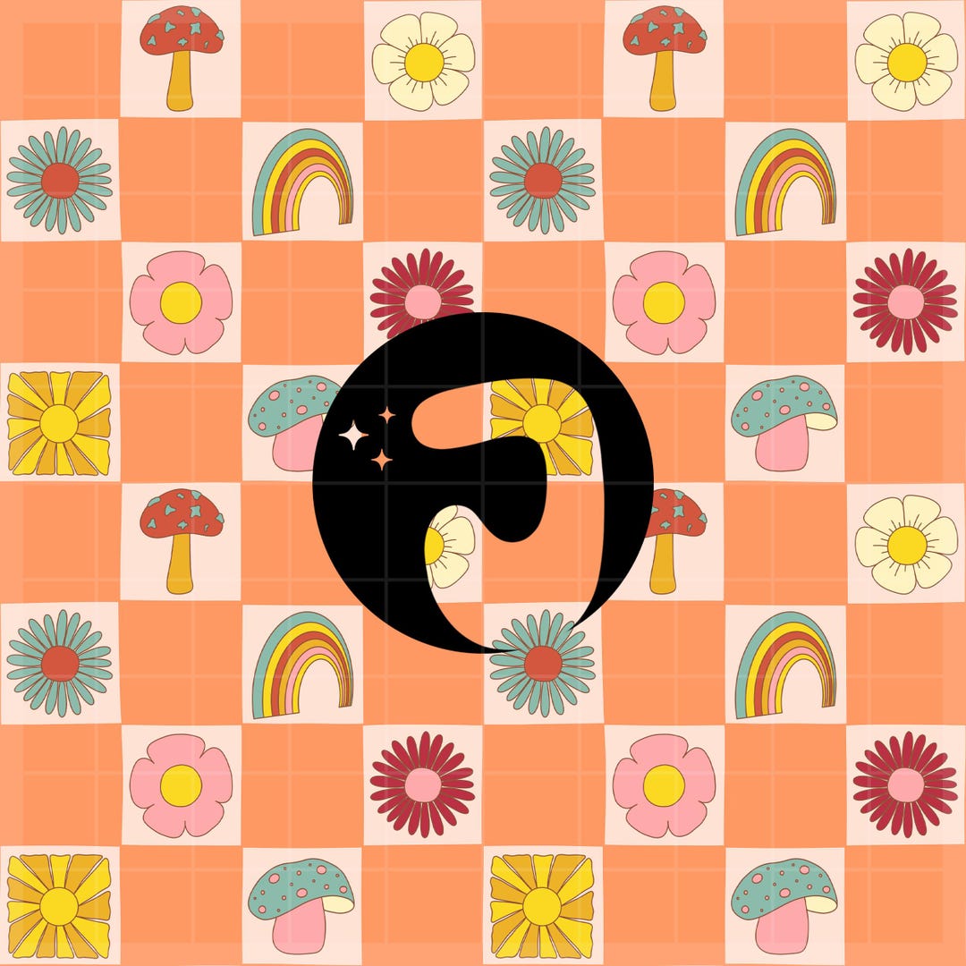 Warm Color Retro Checkerboard Seamless Pattern – 70s Inspired Groovy Surface Design, Mushrooms ...